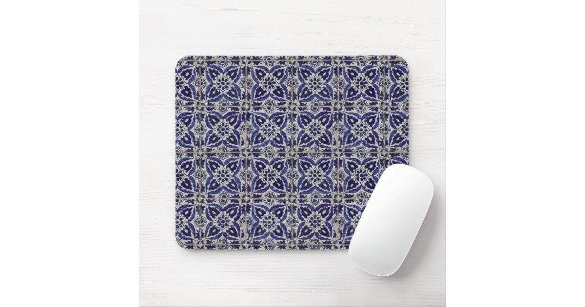Rustic Italian Tiles Azulejo Blue White Geometric Mouse Pad | Zazzle