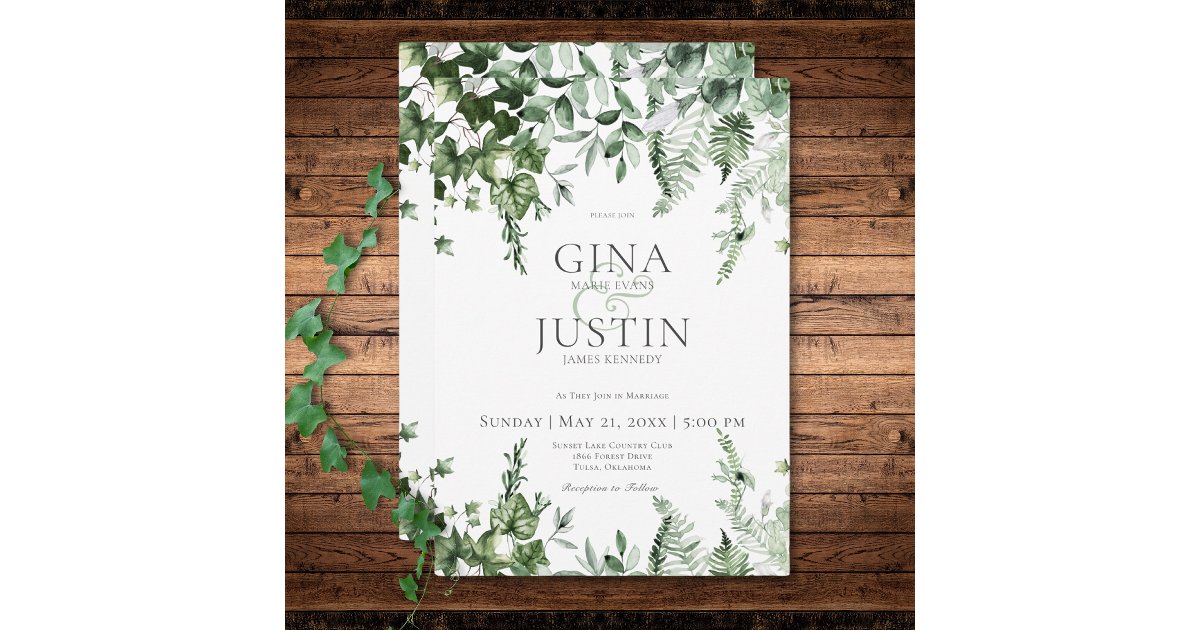 Rustic Ivy & Sage Greenery Wedding Invitation | Zazzle