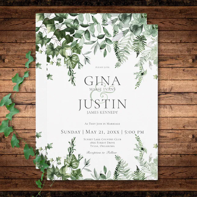 Rustic Ivy & Sage Greenery Wedding Invitation | Zazzle