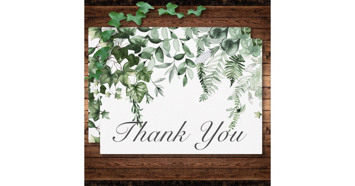 Rustic Ivy & Sage Greenery Wedding Thank You Card | Zazzle