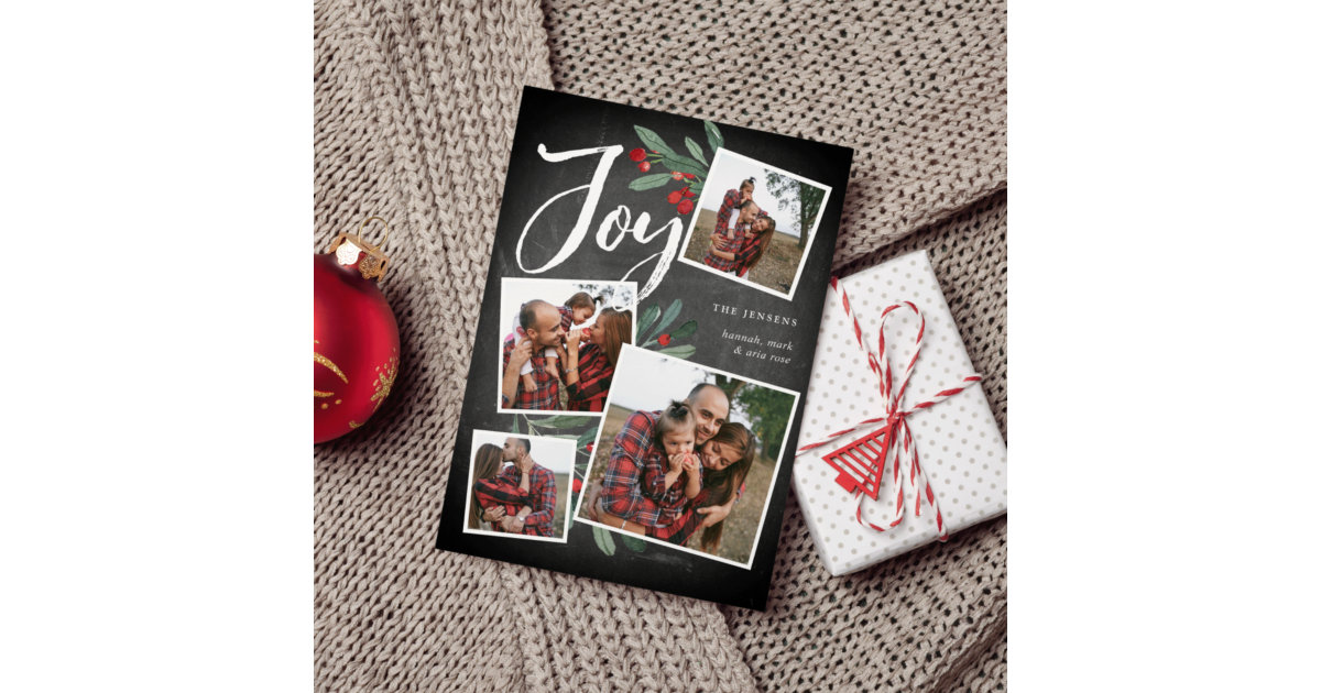 Rustic Joy | Christmas Photo Collage Holiday Card | Zazzle