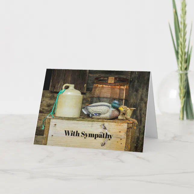 Rustic Jug Duck Decoy Photo Sympathy Card | Zazzle