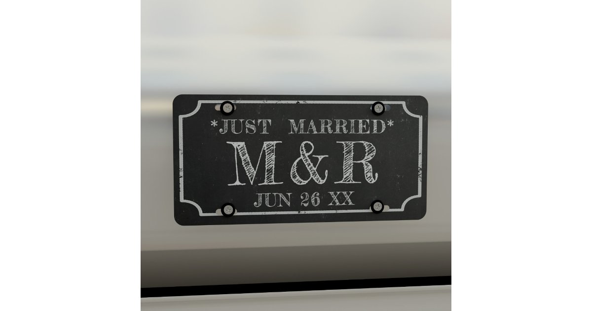Rustic Just Married Newlyweds Black License Plate | Zazzle