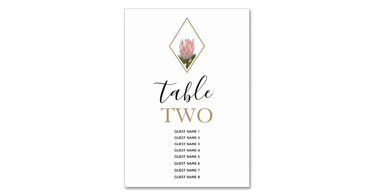 Rustic King Protea Wedding Guest Names Table Number | Zazzle