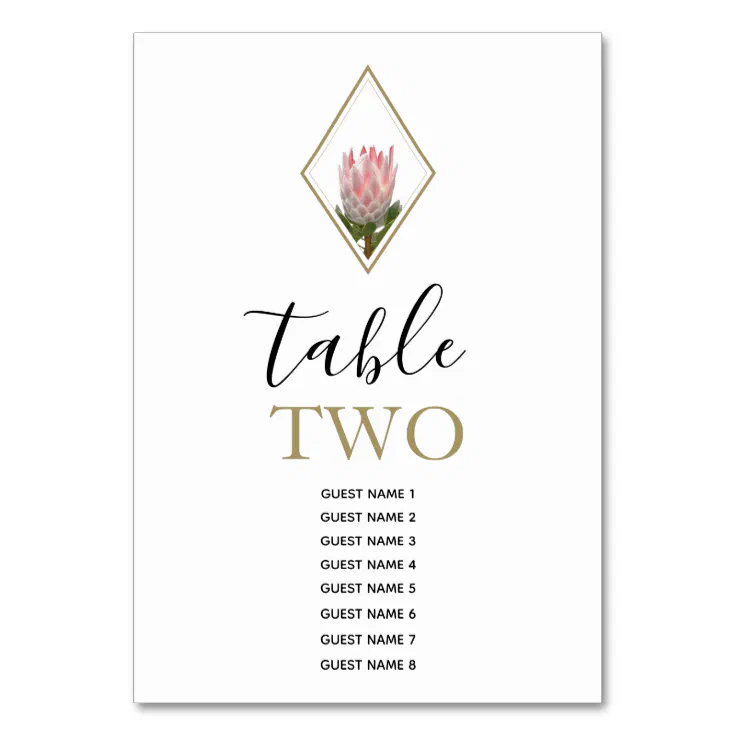 Rustic King Protea Wedding Guest Names Table Number | Zazzle