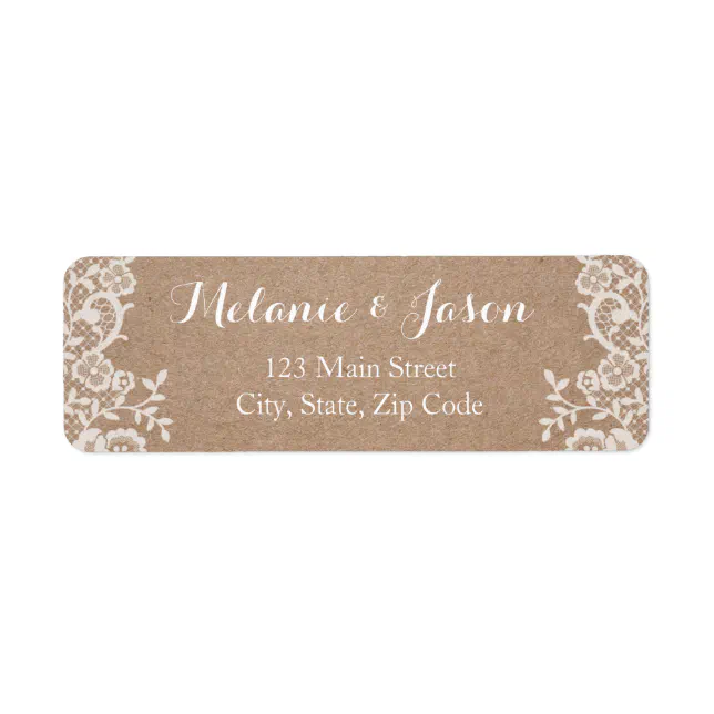 Rustic Kraft and Lace Wedding Return Address Label | Zazzle