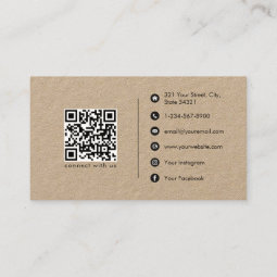 Rustic Kraft Brown Minimalist Social Media QR Code Business Card | Zazzle