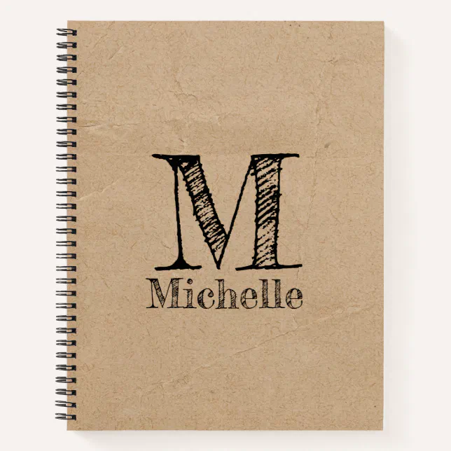 Rustic Kraft Brown Paper Look Monogram Notebook | Zazzle