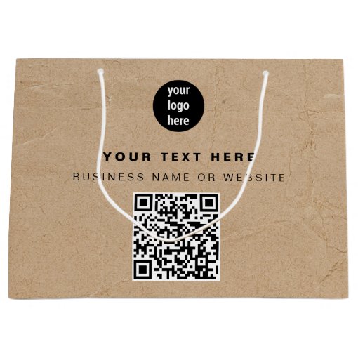 Rustic Kraft Brown QR Code Business Logo Large Gift Bag | Zazzle