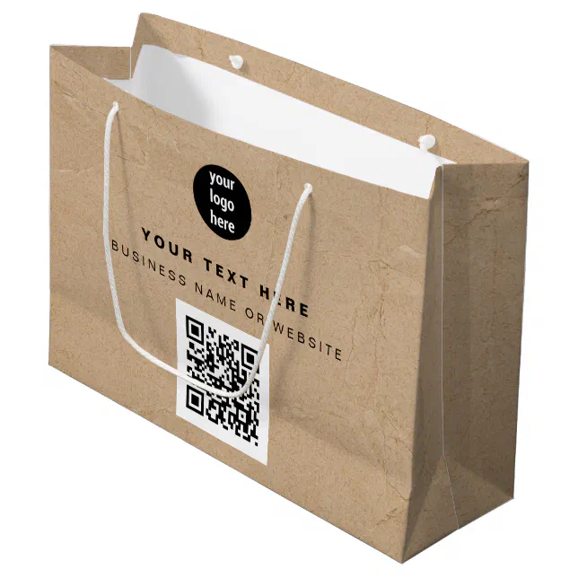 Rustic Kraft Brown QR Code Business Logo Large Gift Bag | Zazzle