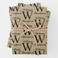 Rustic Kraft Brown Script Calligraphy Monogram Wrapping Paper Sheets ...