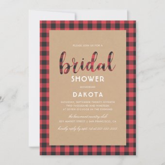 Rustic Kraft & Buffalo Plaid Script Bridal Shower Invitation | Zazzle