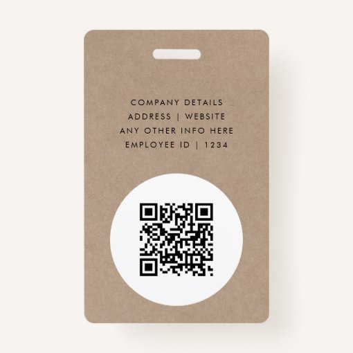 Rustic Kraft Business ID | Minimalist Employee QR Badge | Zazzle