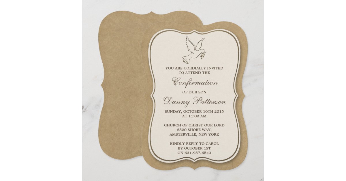 Rustic Kraft Dove Holy Communion Or Confirmation Invitation | Zazzle