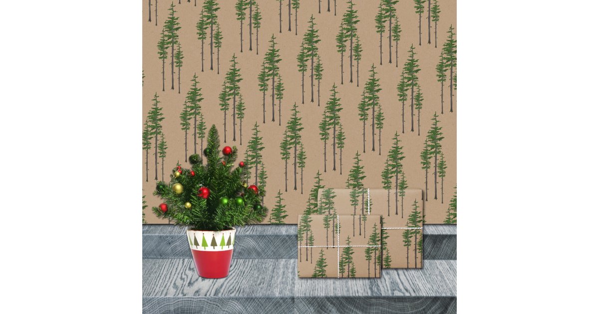 Rustic Kraft Eastern Pine Tree Woodland Forest Wrapping Paper Sheets ...