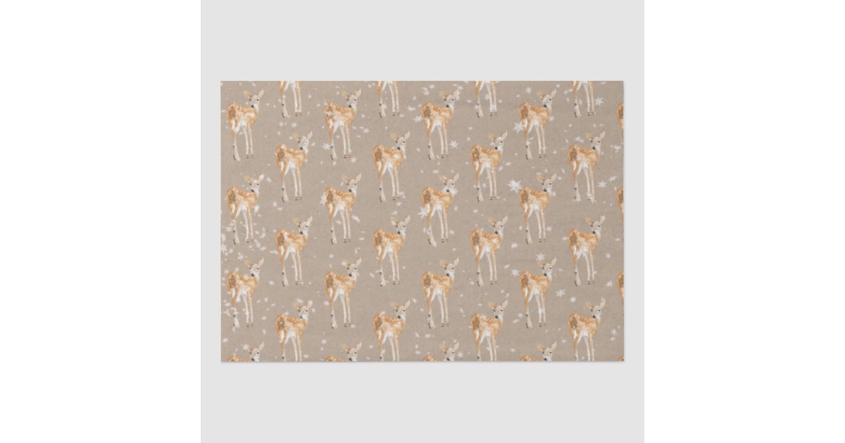 Rustic Kraft Elegant Snowy Winter Animals Doe Deer Tissue Paper | Zazzle