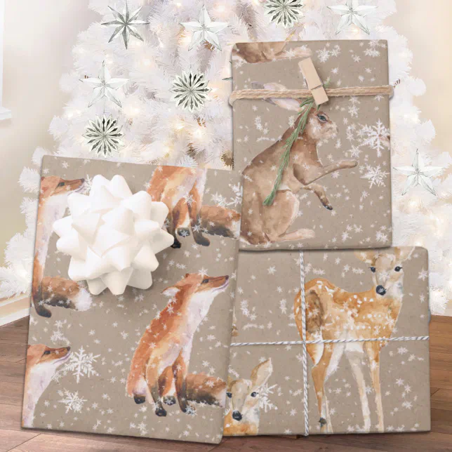 Rustic Kraft Elegant Snowy Winter Animals Wrapping Paper Sheets | Zazzle