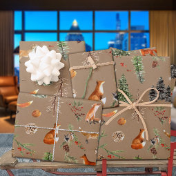 Rustic Kraft Everything Forest Woodland Red Fox Wrapping Paper Sheets ...