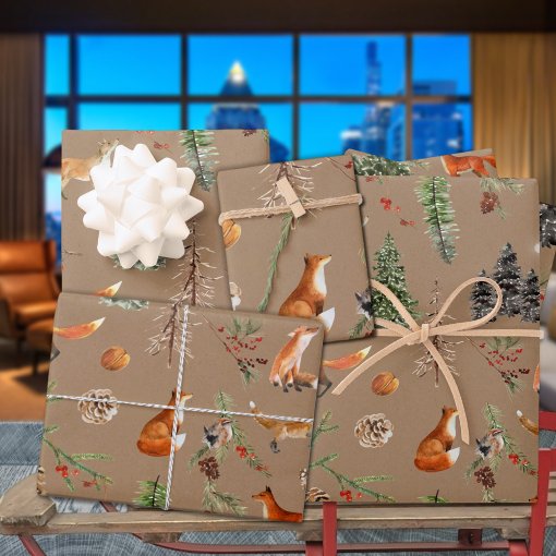 Rustic Kraft Everything Forest Woodland Red Fox Wrapping Paper Sheets ...