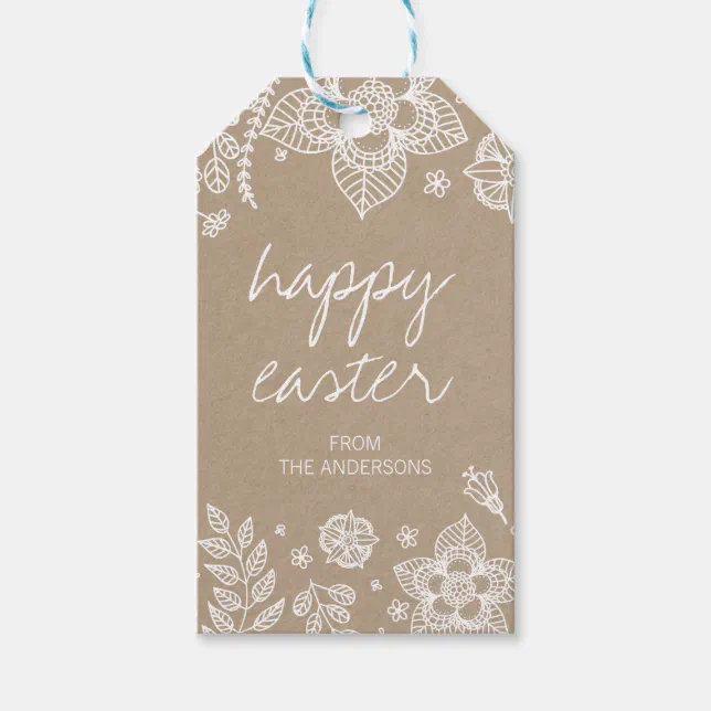 Rustic Kraft Floral Happy Easter Gift Tag | Zazzle