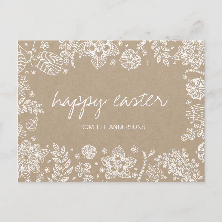 Rustic Kraft Floral Happy Easter Postcard | Zazzle