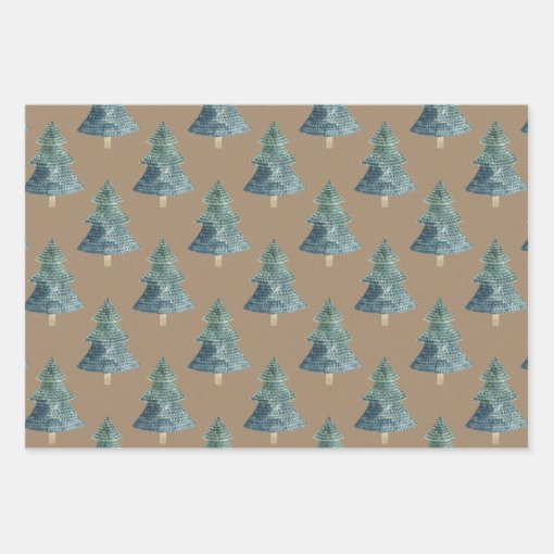 Rustic Kraft Hand Painted Pine & Spruce Trees Wrapping Paper Sheets ...