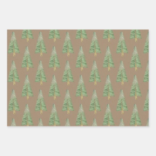 Rustic Kraft Hand Painted Pine & Spruce Trees Wrapping Paper Sheets ...