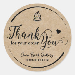 Rustic Kraft Homemade Bakery Thank You Classic Round Sticker | Zazzle