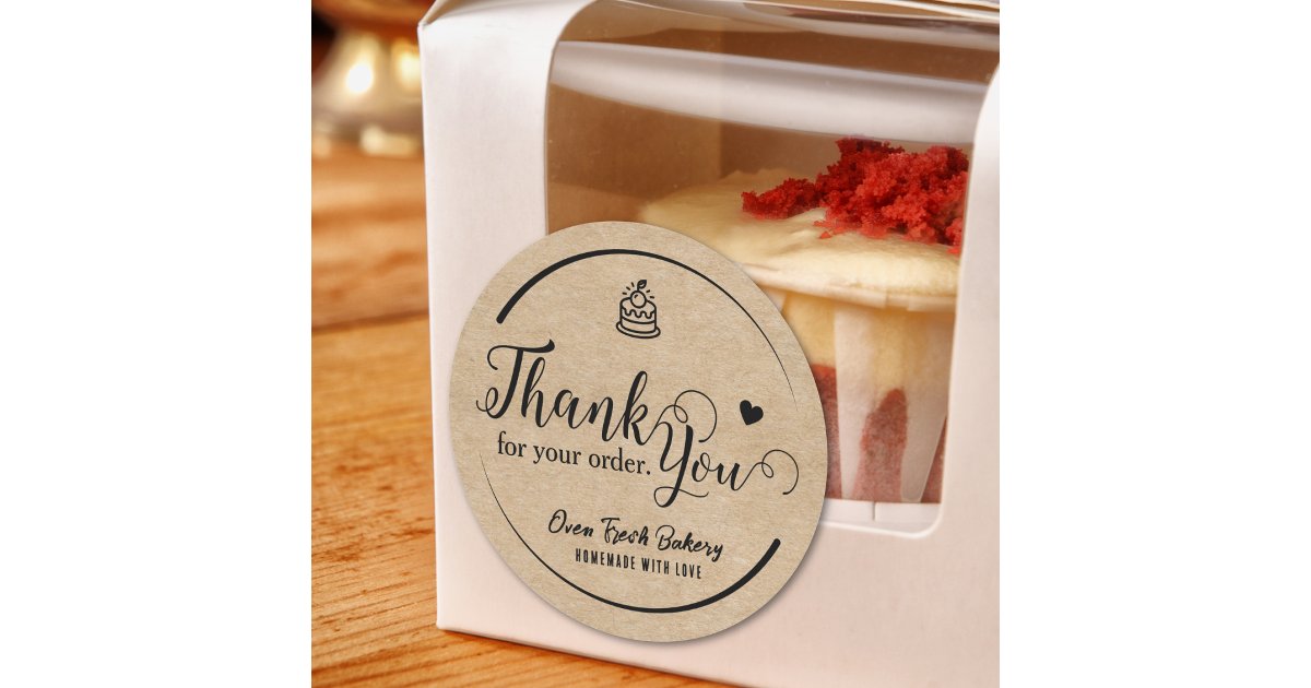 Rustic Kraft Homemade Bakery Thank You Classic Round Sticker | Zazzle