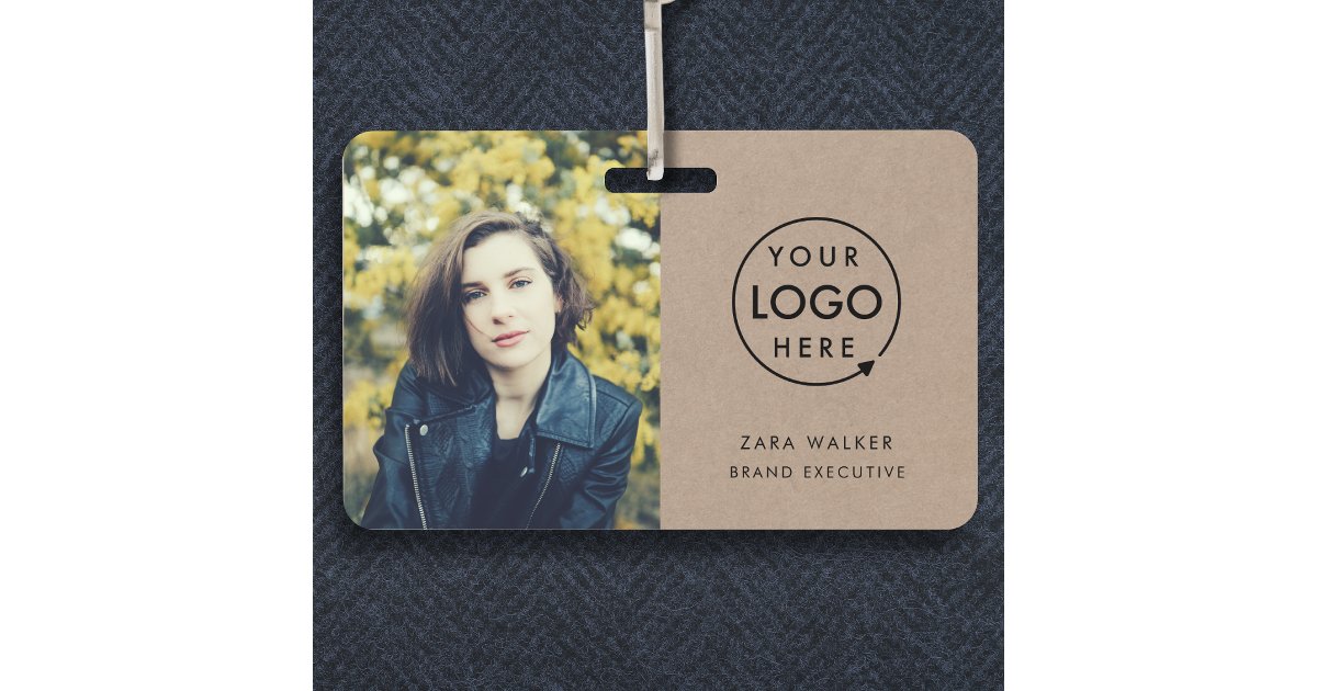 Rustic Kraft ID Card | Modern Logo Photo Employee Badge | Zazzle