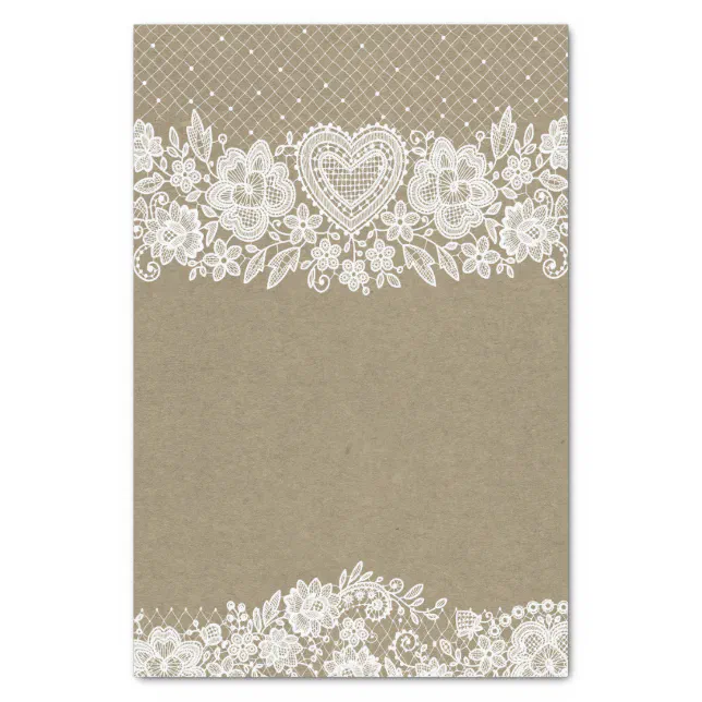 Rustic Kraft & Lace Farmhouse Barn Chic Tissue Paper | Zazzle