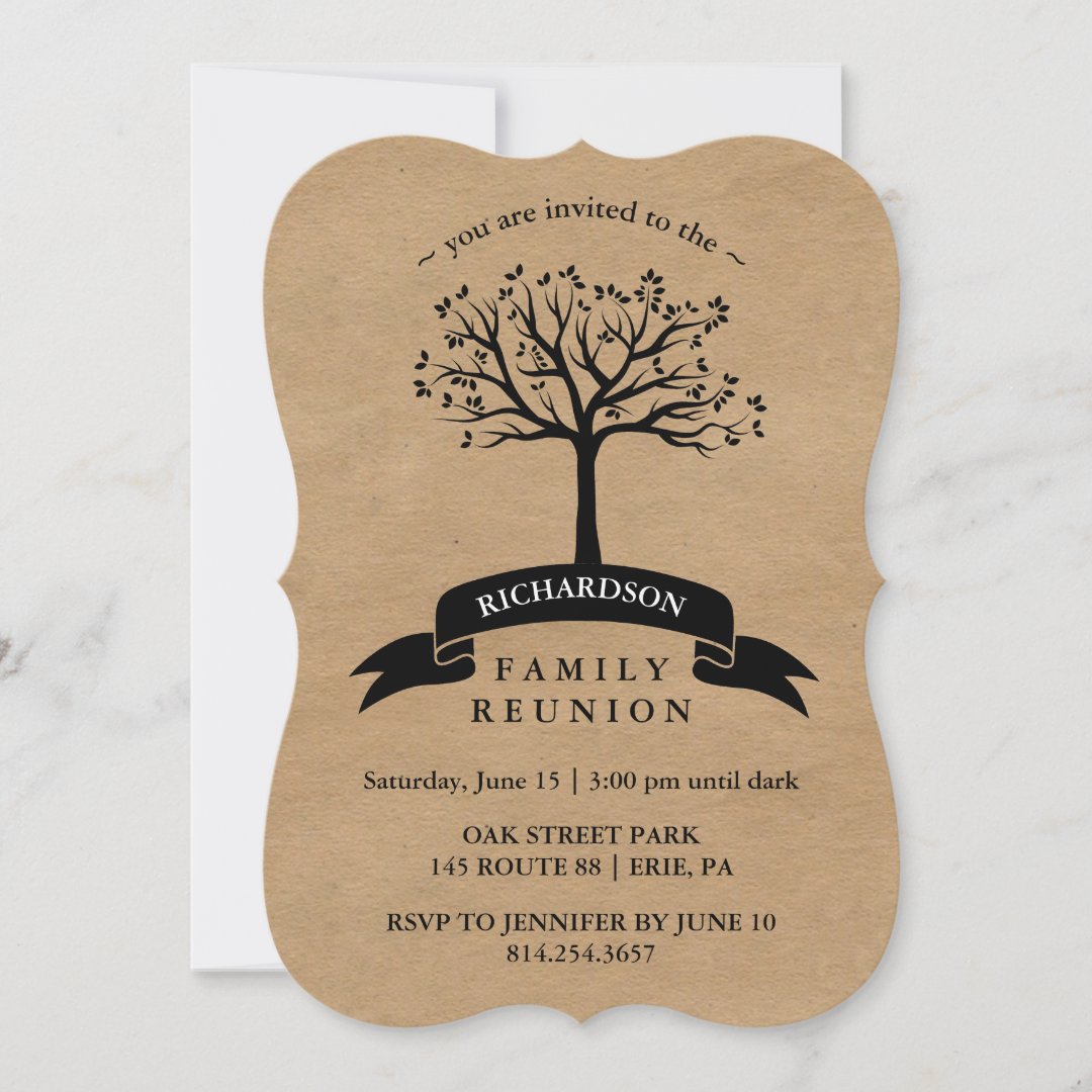 Rustic Kraft Look Family Reunion with Tree Invitation | Zazzle