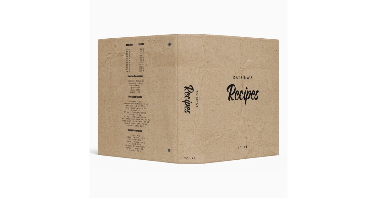 Rustic Kraft Measurement Conversion Chart Recipe 3 Ring Binder | Zazzle