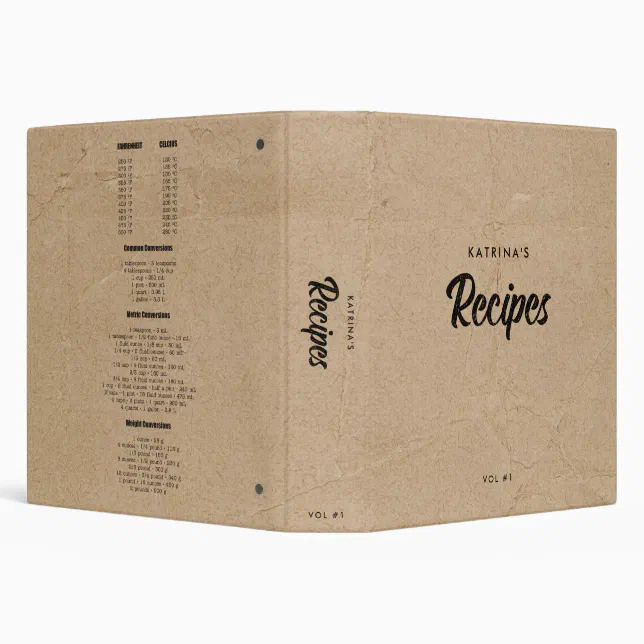 Rustic Kraft Measurement Conversion Chart Recipe 3 Ring Binder | Zazzle