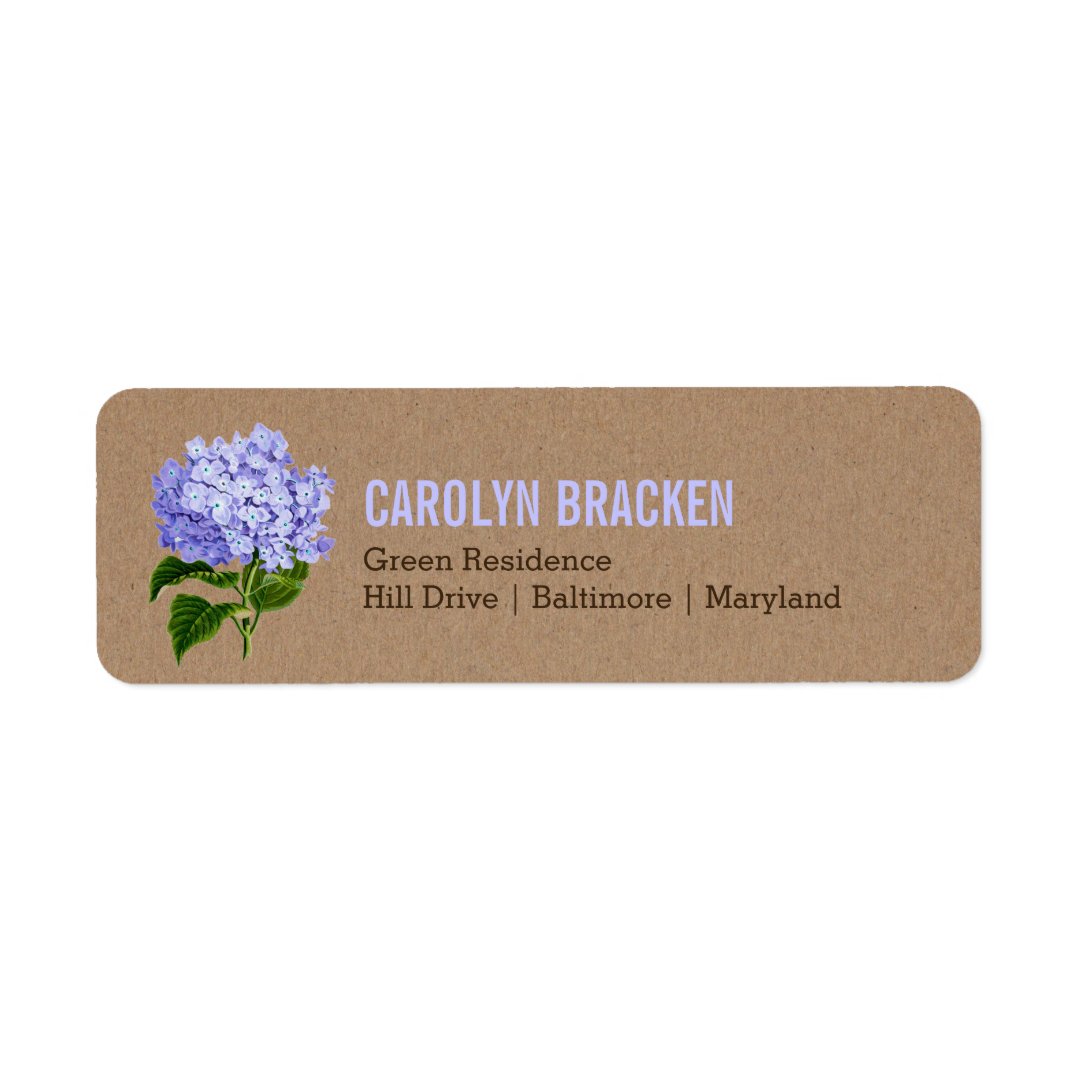 Rustic Kraft Paper Blue Hydrangea Floral Wedding Label | Zazzle