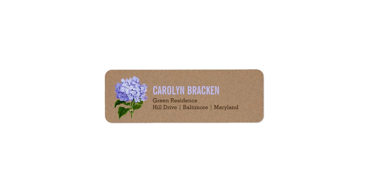Rustic Kraft Paper Blue Hydrangea Floral Wedding Label | Zazzle