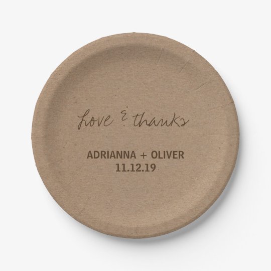 Rustic Kraft Paper Country Wedding Love & Thanks Paper Plates | Zazzle.com