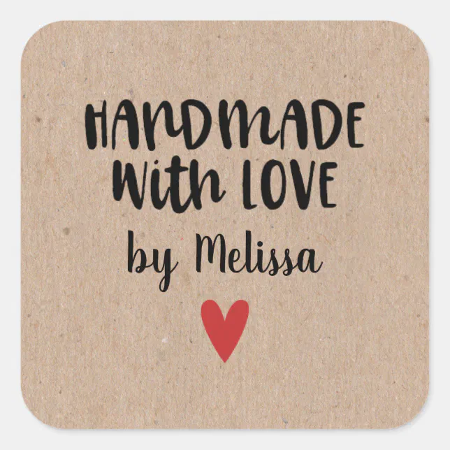 Rustic Kraft Paper Handmade With Love Square Sticker | Zazzle