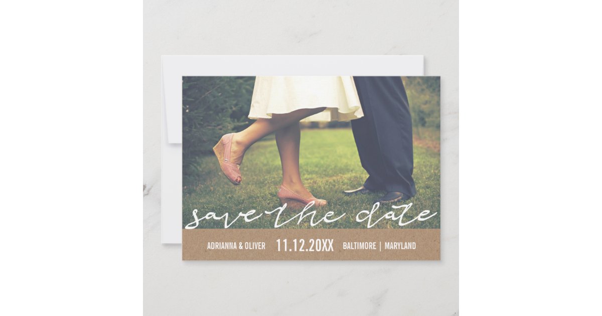 Rustic Kraft Paper Save The Date Typography Photo | Zazzle