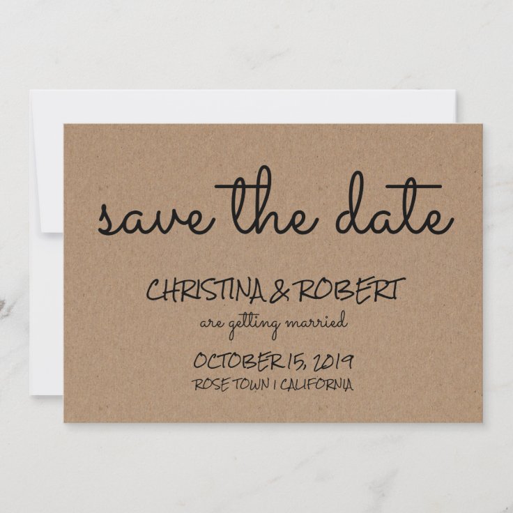 Rustic Kraft Paper Simple Save The Date Typography | Zazzle