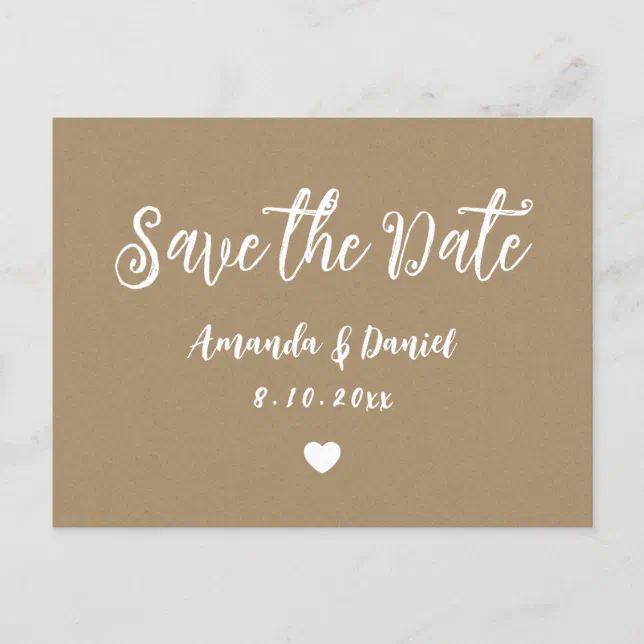 Rustic Kraft Paper Wedding Save The Date Postcard | Zazzle