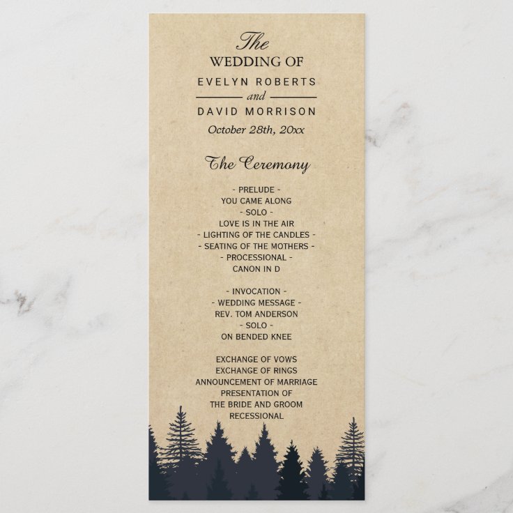 Rustic Kraft Pine Tree Forest Wedding Program | Zazzle