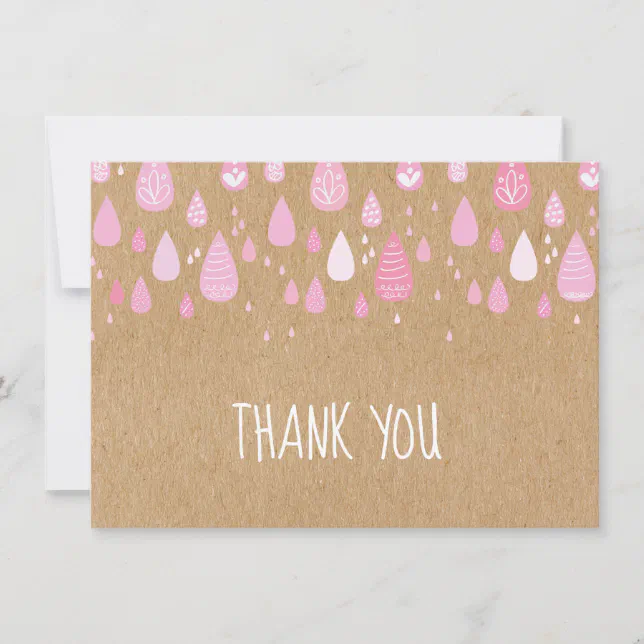 Rustic Kraft Pink Raindrops Thank You | Zazzle