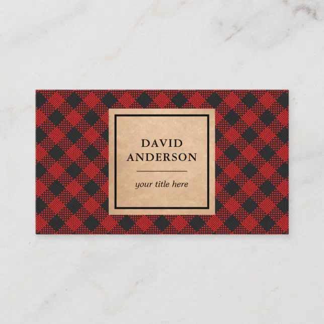Rustic Kraft Red Buffalo Plaid Lumberjack Business Card | Zazzle