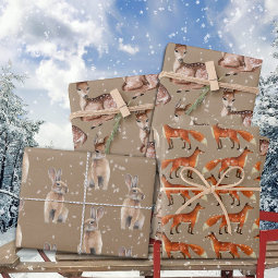 Rustic Kraft Red Fox Doe Hare & Snowflakes Wrapping Paper Sheets | Zazzle