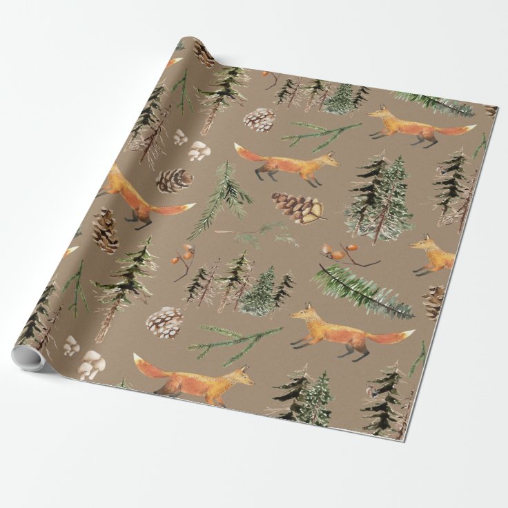 Rustic Kraft Red Fox In The Forest Woodland Wrapping Paper | Zazzle