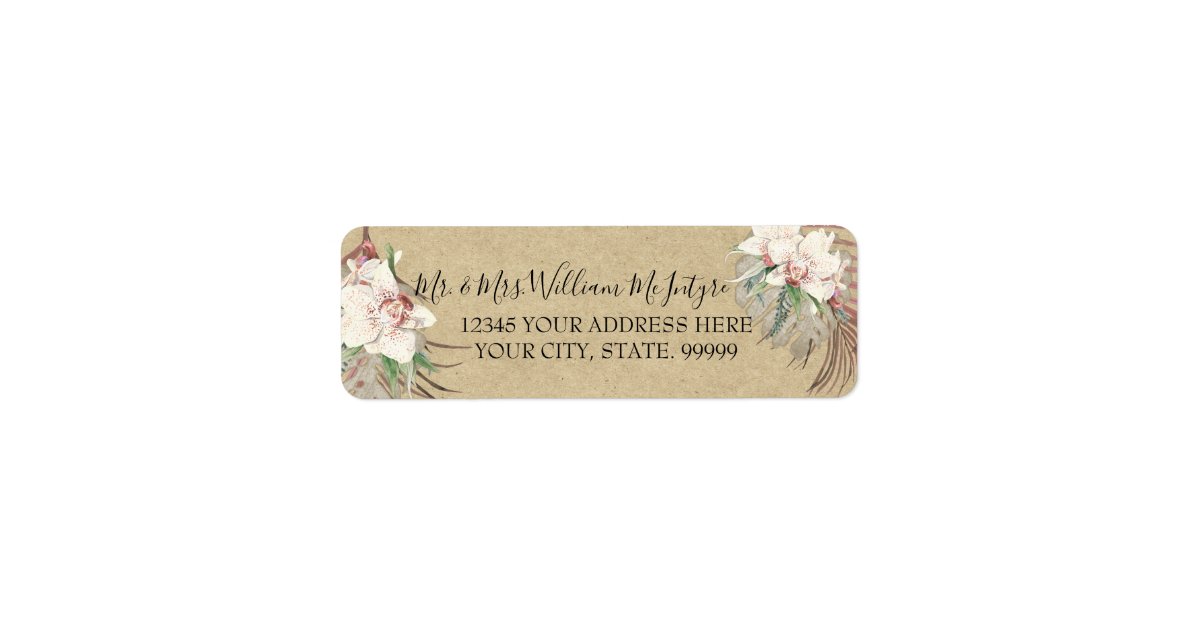 Rustic Kraft Sage Floral Tropical Foliage Wedding Label | Zazzle