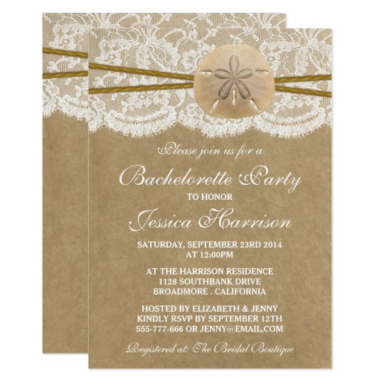 Rustic Kraft Sand Dollar Beach Bachelorette Party Invitation | Zazzle.com
