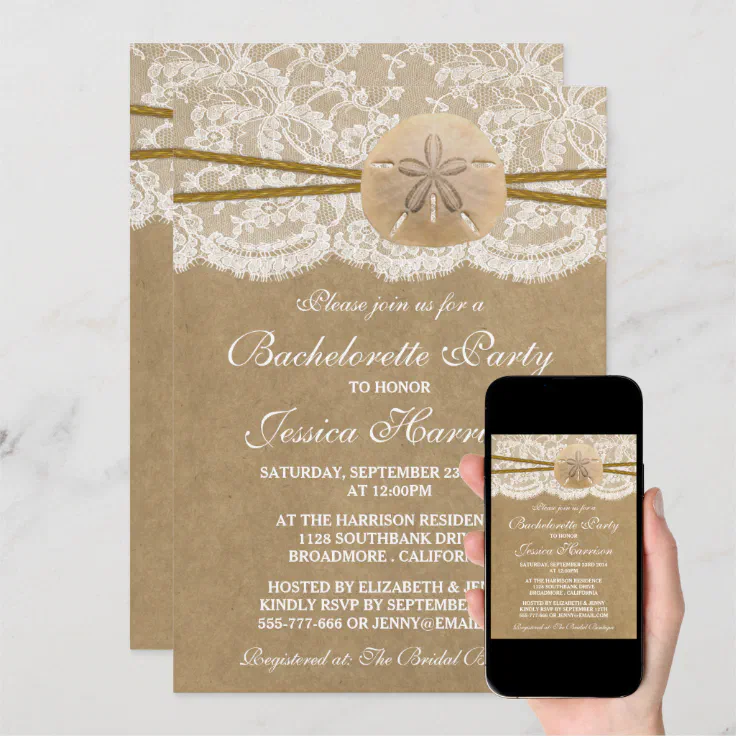 Rustic Kraft Sand Dollar Beach Bachelorette Party Invitation | Zazzle