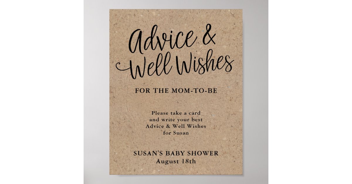 Rustic Kraft Script Baby Shower Advice & Wishes Poster | Zazzle